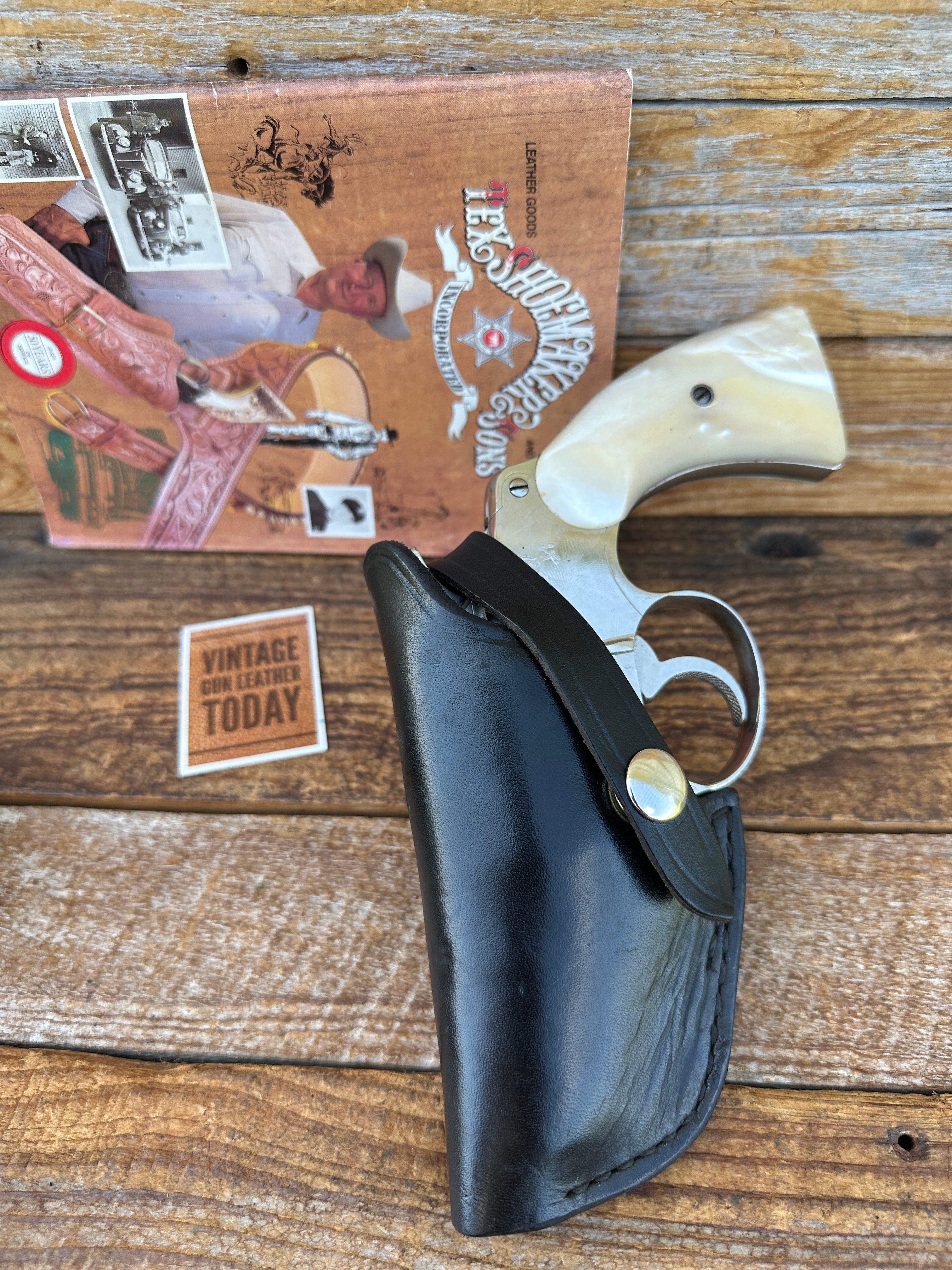Vintage Tex Shoemaker Black Plain Leather OWB Holster For Colt Detecti ...
