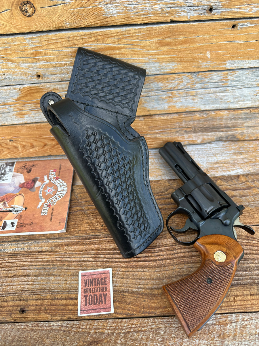 Tex Shoemaker Black Basket Leather 35 Border Holster For 4" Colt Pytho ...