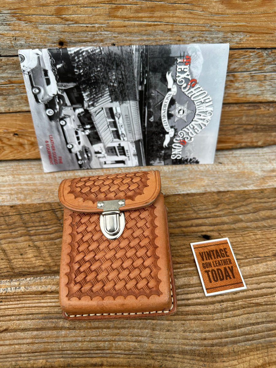 Vintage Tex Shoemaker Brown Basketweave Leather Multi Use Case Model 1 ...