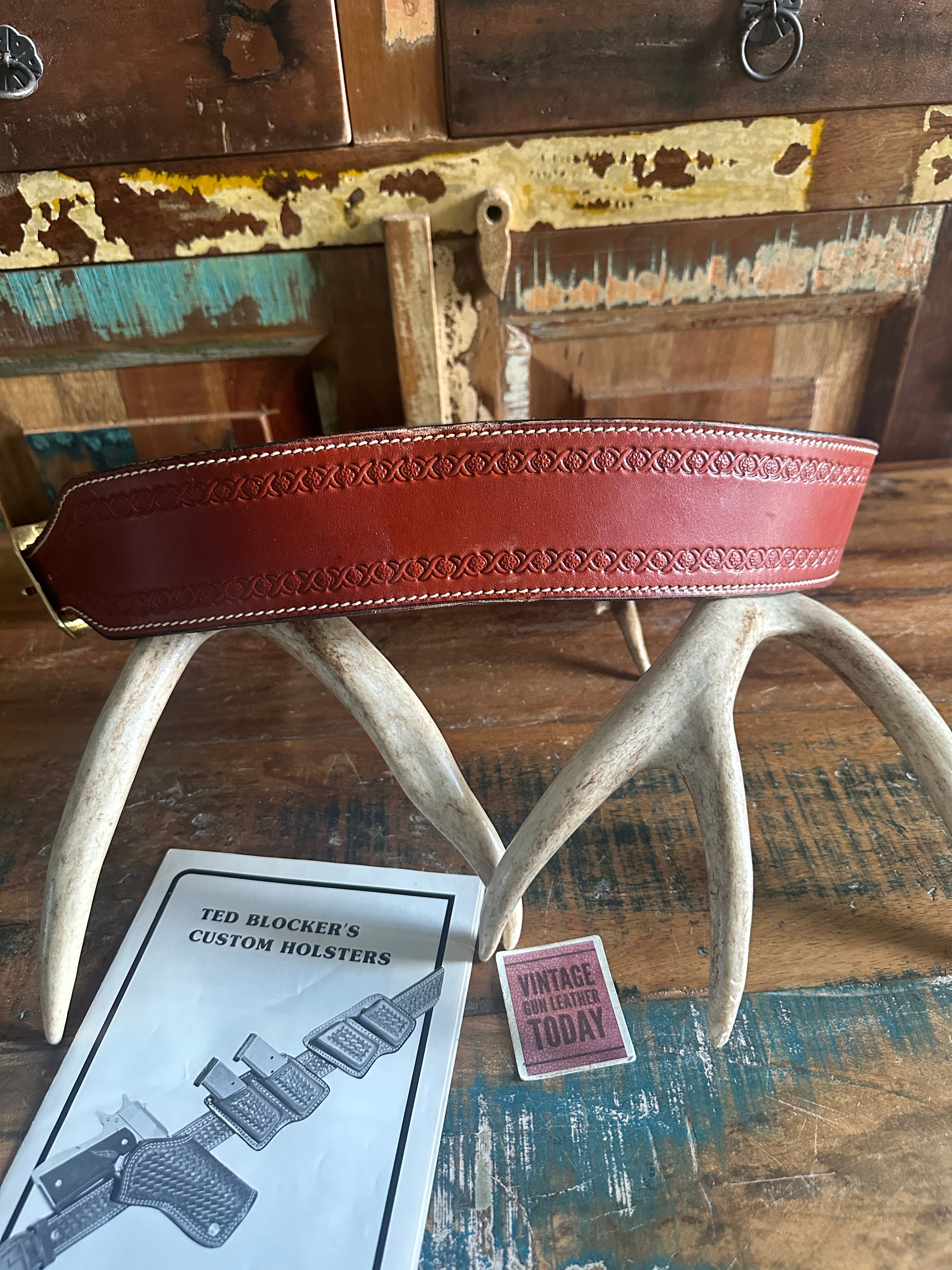 Ted Blocker Western Brown Leather Leather Lined Border Stamped Gun Bel ...