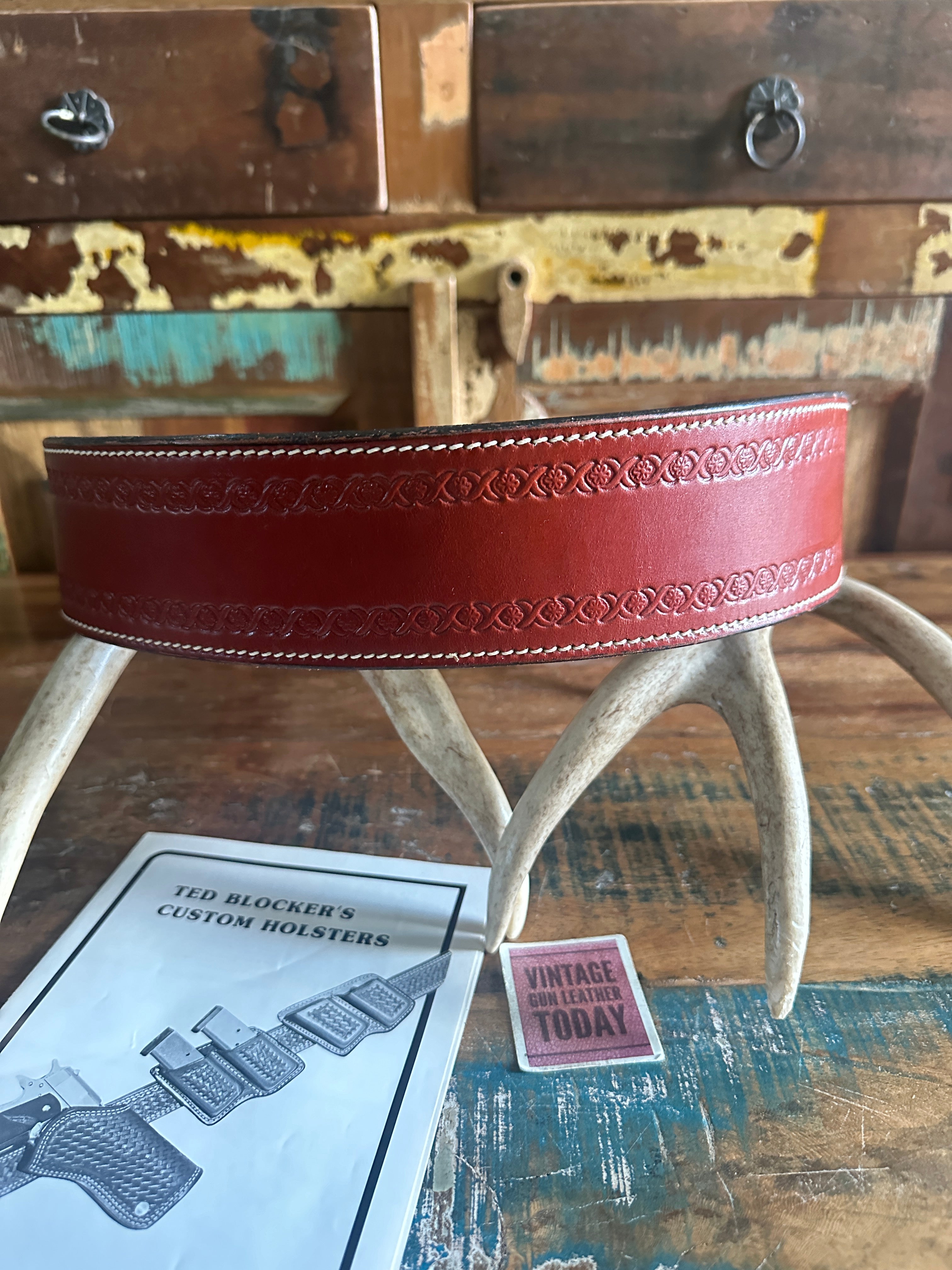 Ted Blocker Western Brown Leather Leather Lined Border Stamped Gun Bel ...