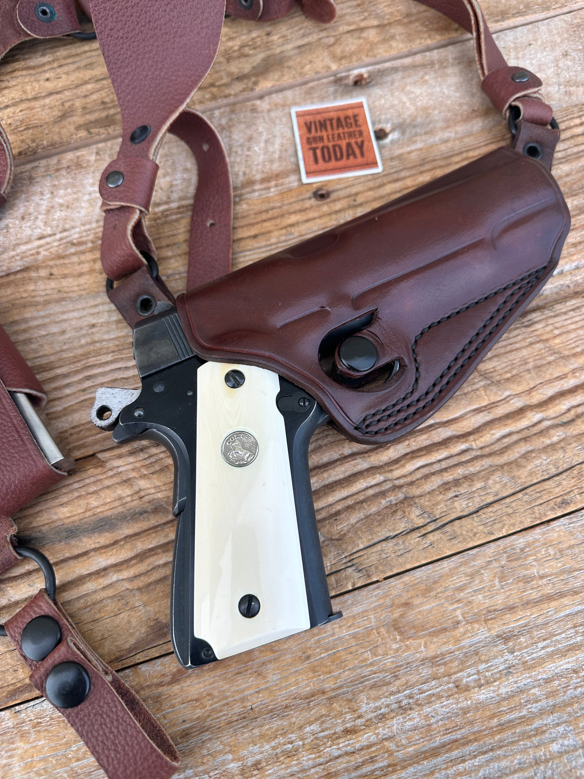 Vintage Alessi Brown Leather Shoulder Holster Rig For 5" Colt 1911 Gov ...