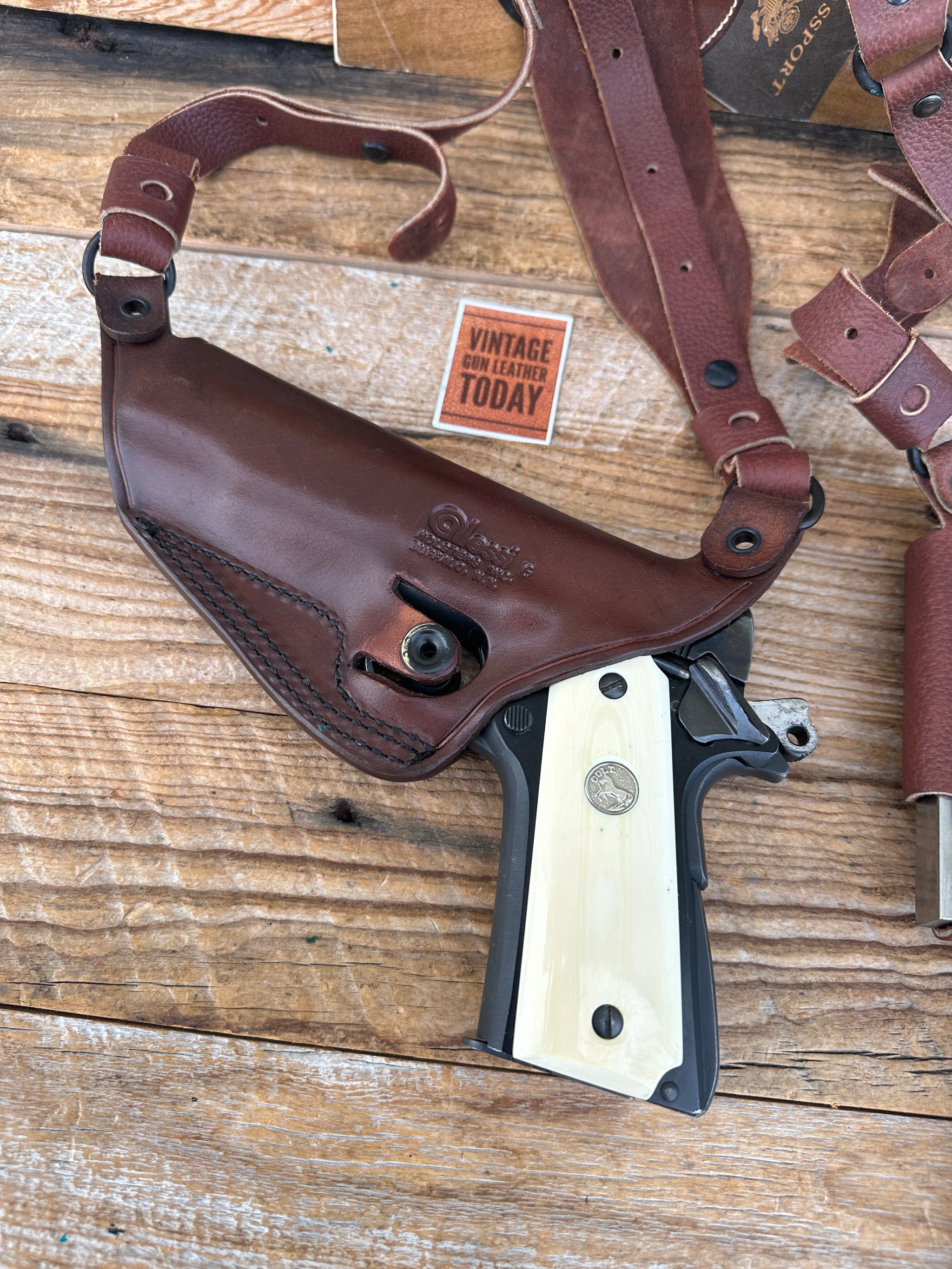 Vintage Alessi Brown Leather Shoulder Holster Rig For 5" Colt 1911 Gov ...