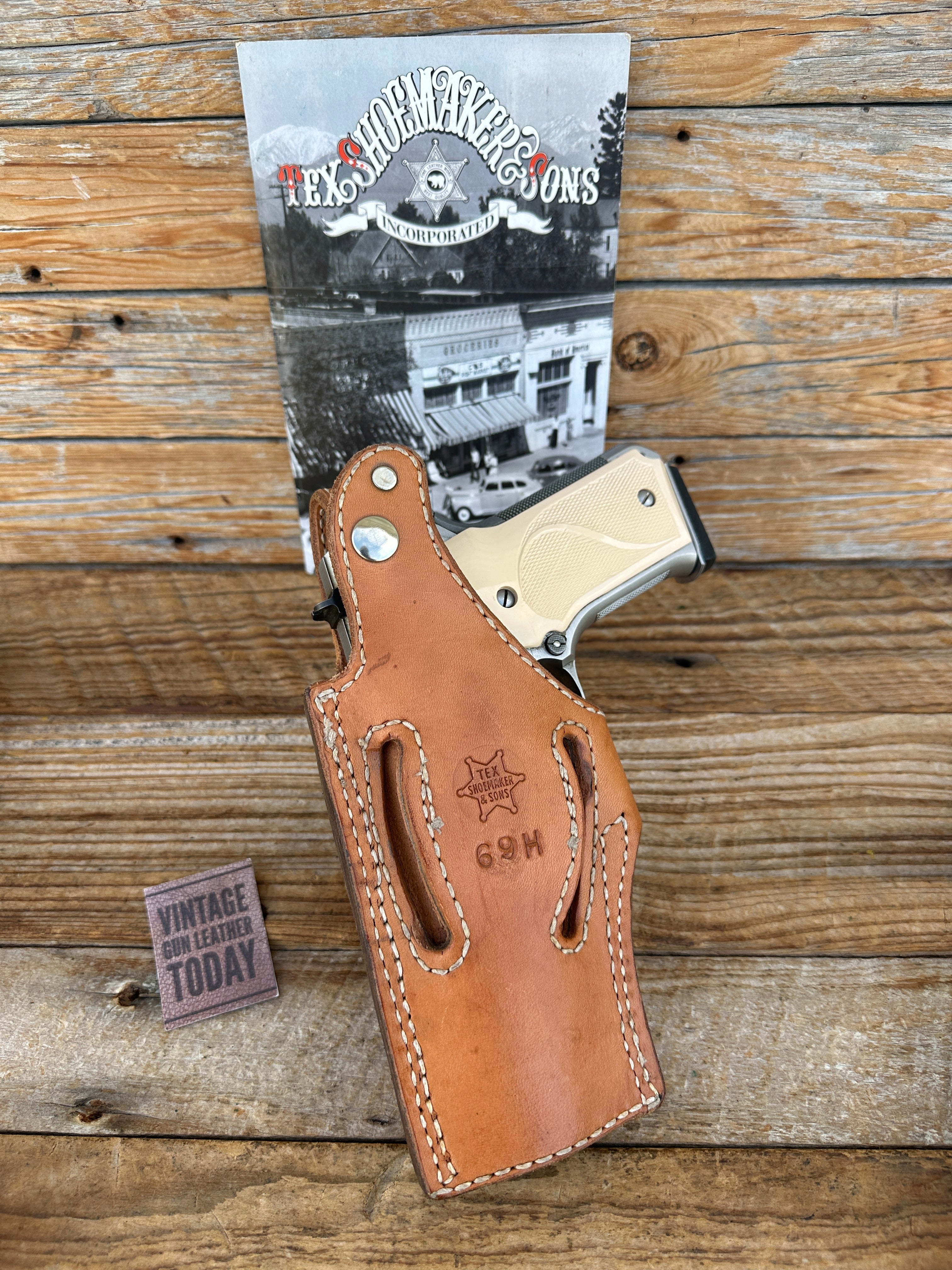 Vintage Tex Shoemaker Brown Basket Smooth Leather Lined OWB Holster fo ...