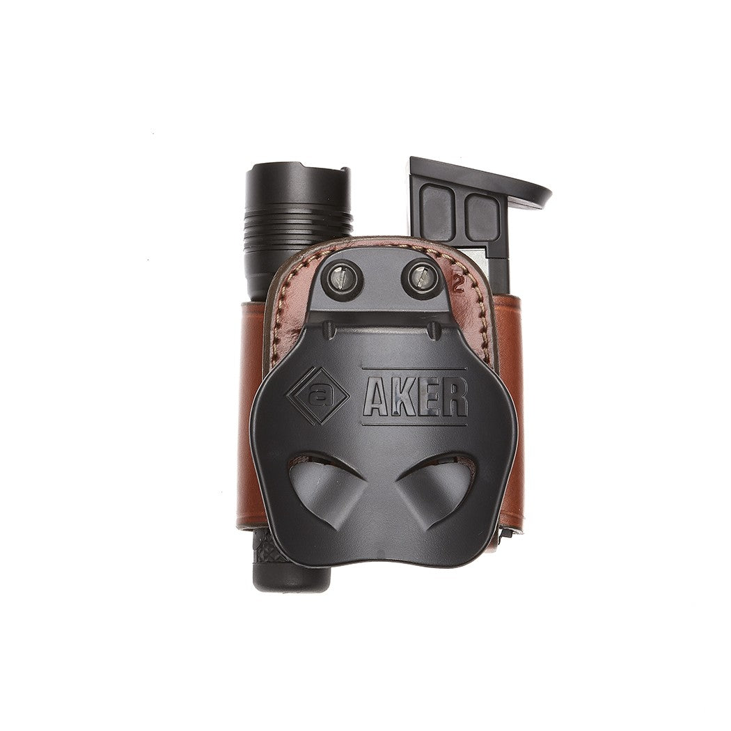 AKER Brown Leather #4 Night Fighter Flashlight and Magazine Holder Pad ...