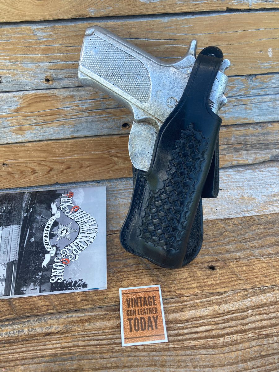 Vintage Tex Shoemaker Black Basket Stamped Leather Paddle Holster For ...