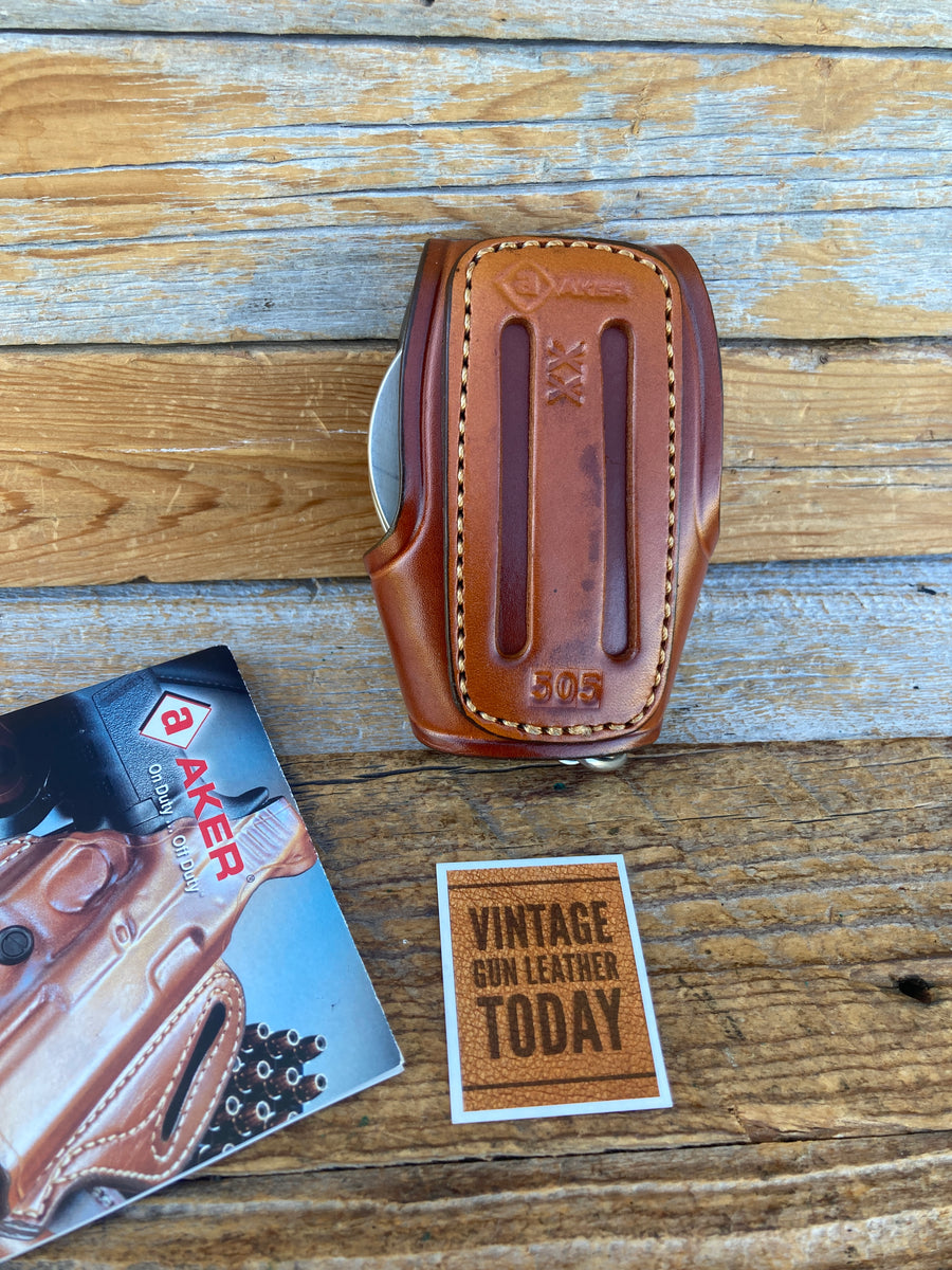 Aker 505 Slim Handcuff Case Plain Brown Leather For Peerless Chain Cuf ...