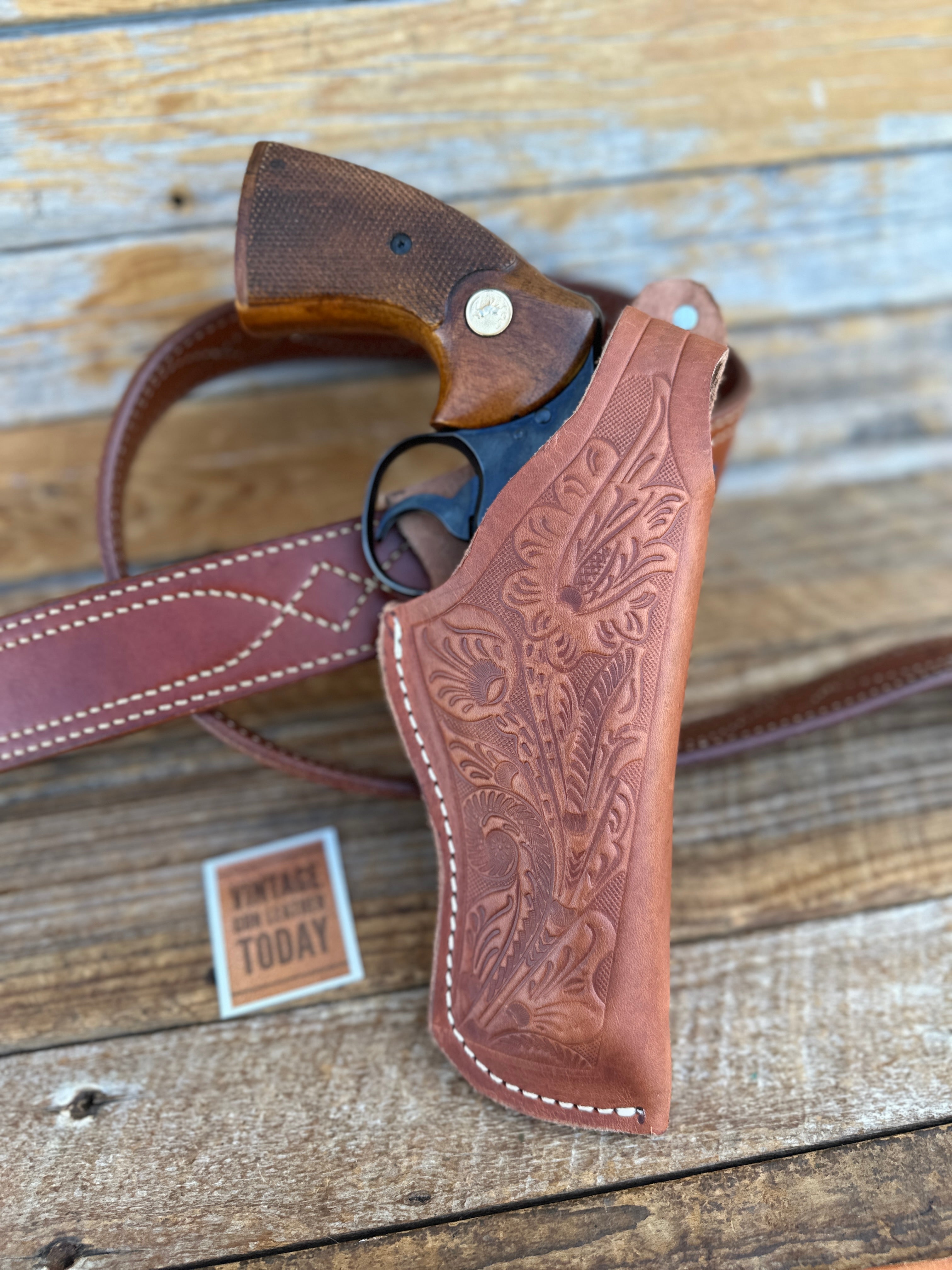 Brown Floral Stamped Leather OWB Holster For S&W L Colt Python Revolve ...