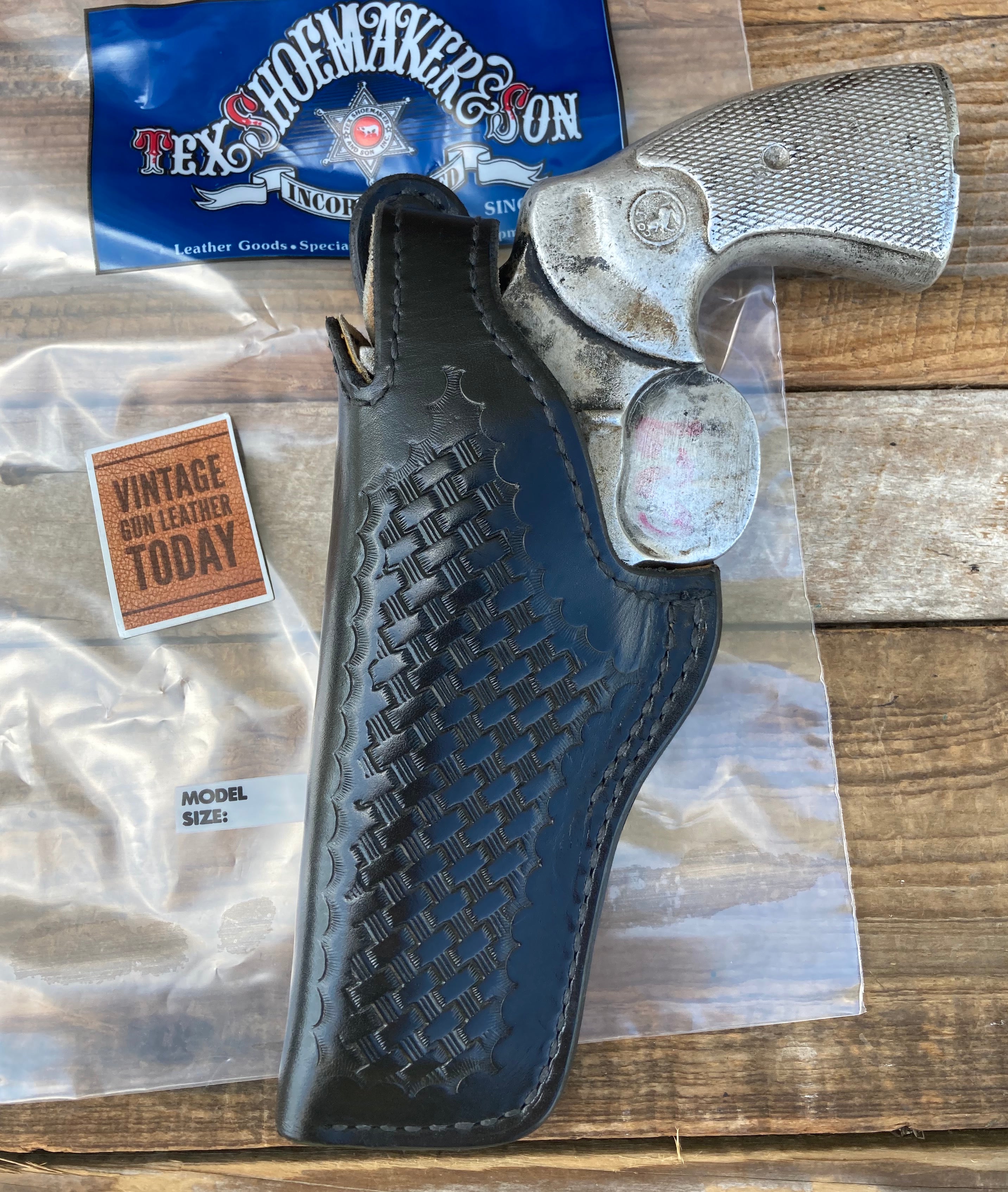 Tex Shoemaker Black Basketweave Leather Suede Lined Holster for Colt P ...