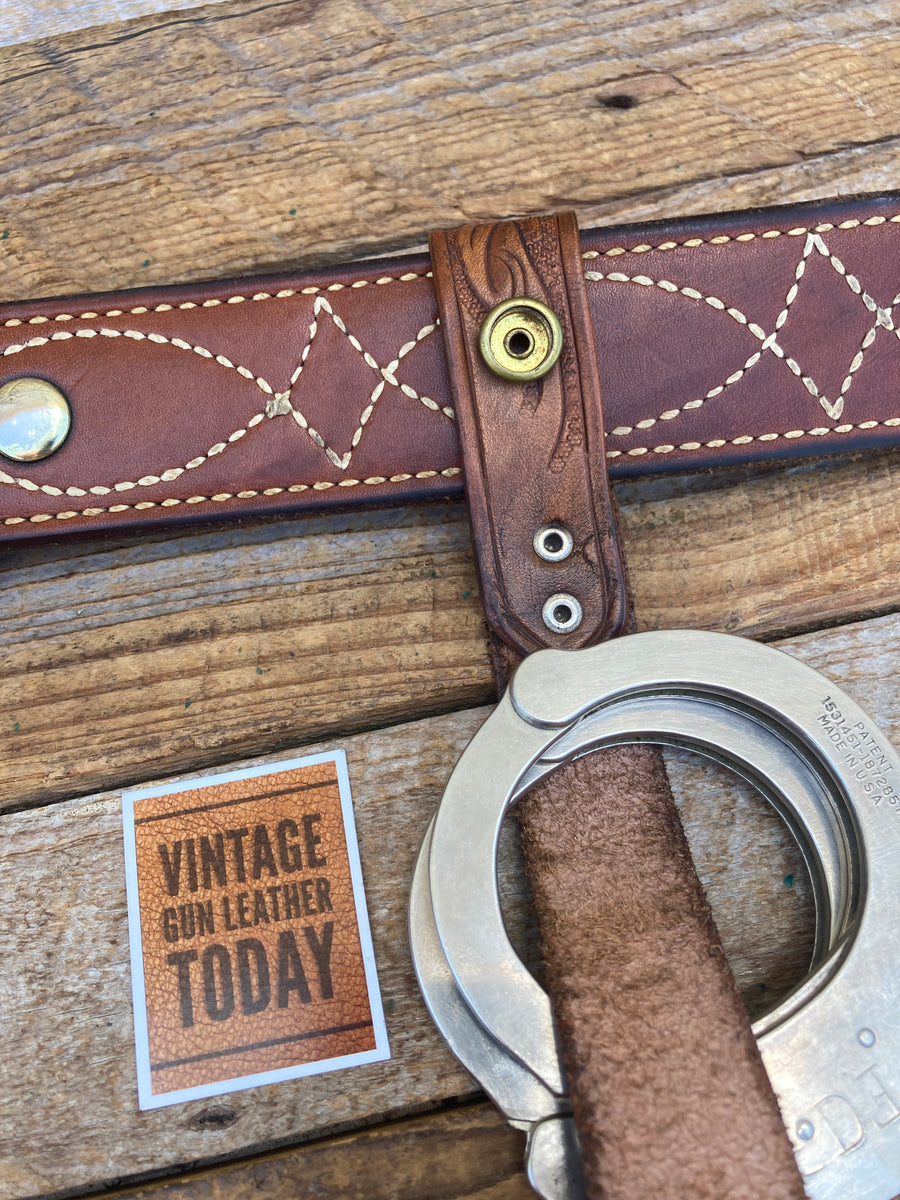 Vintage Brown Leather Floral Carved Handcuff Cuff Keeper Strap ...