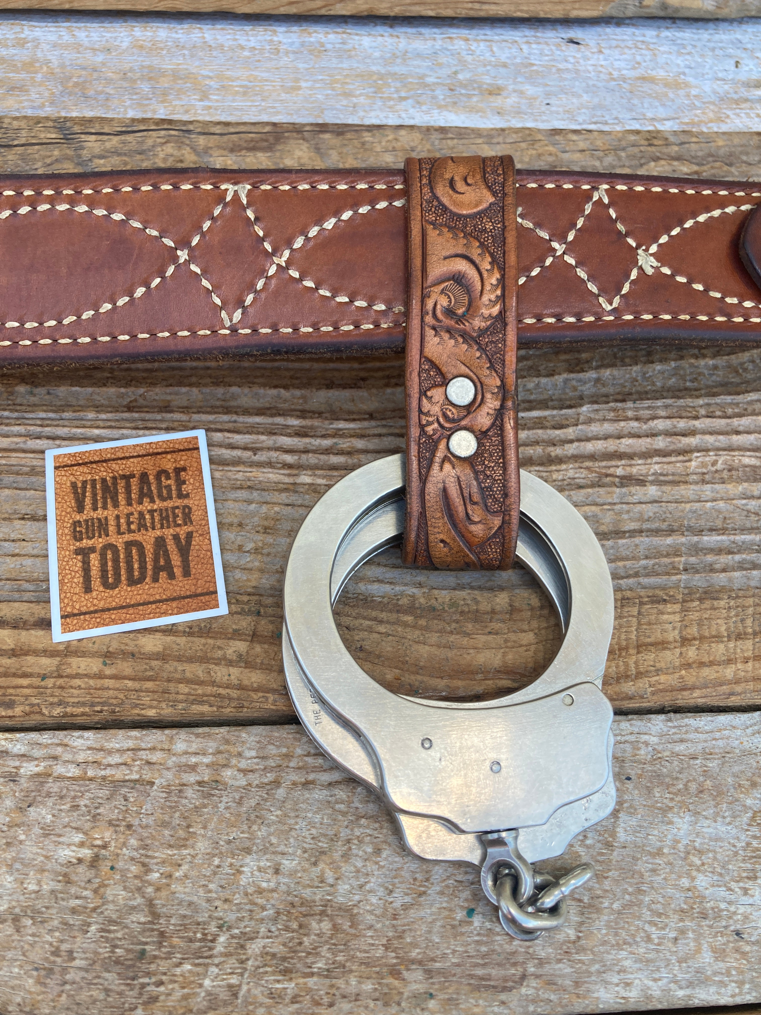 Vintage Brown Leather Floral Carved Handcuff Cuff Keeper Strap ...