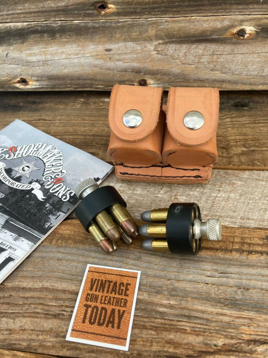 Tex Shoemaker 103 Natural Brown Leather Double Speedloader Holder For ...